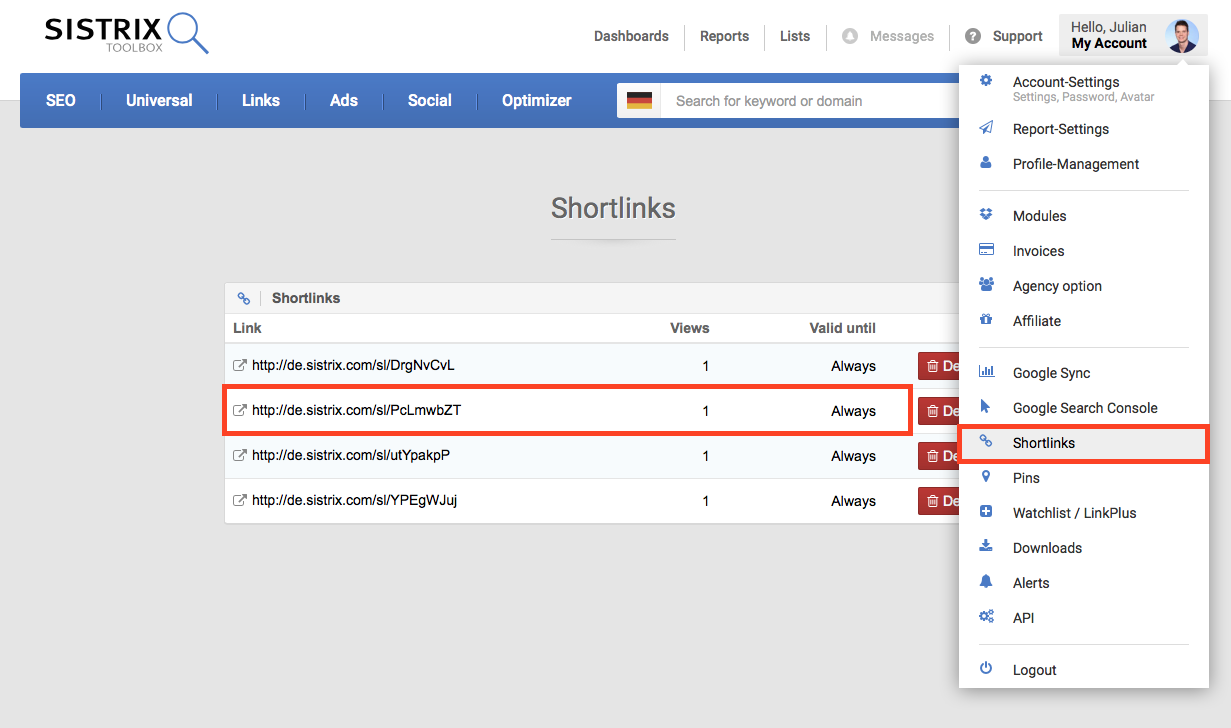 Use Shortlinks to easily present Data - SISTRIX