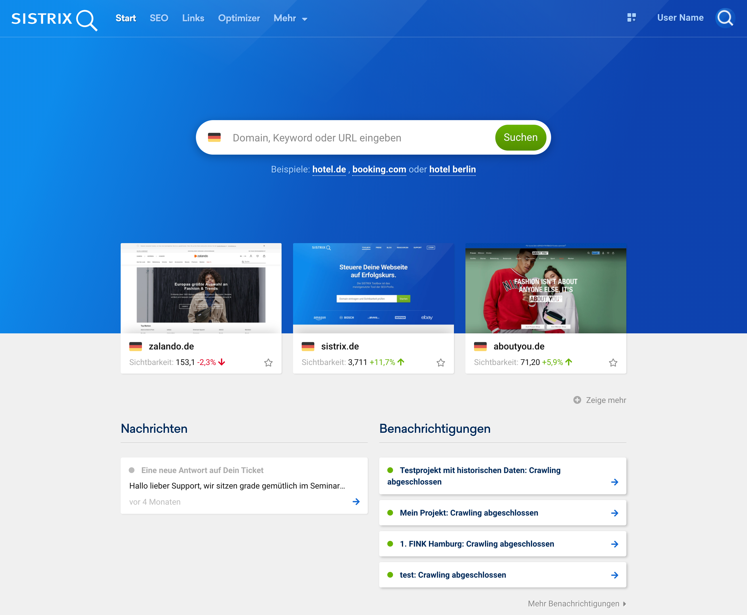 Das SISTRIX Interface - wie ist der Aufbau der Startseite? - SISTRIX