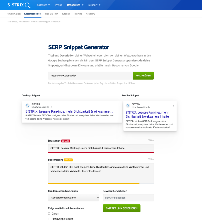 Meta Descriptions – Definition, Bedeutung und Optimierungstipps - SISTRIX